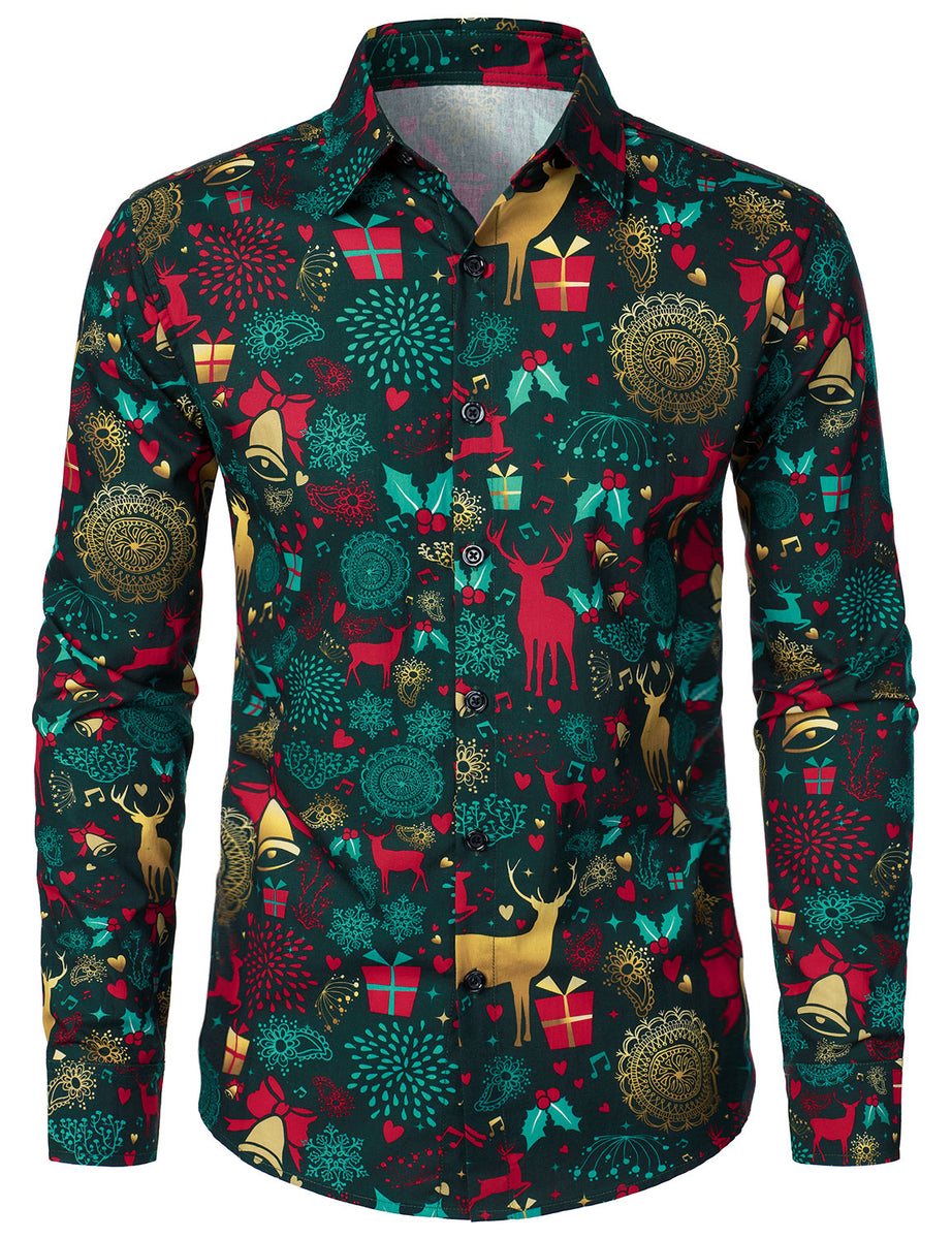 Men's Christmas Reindeer Holiday Cotton Long Sleeve Shirt – irishirt