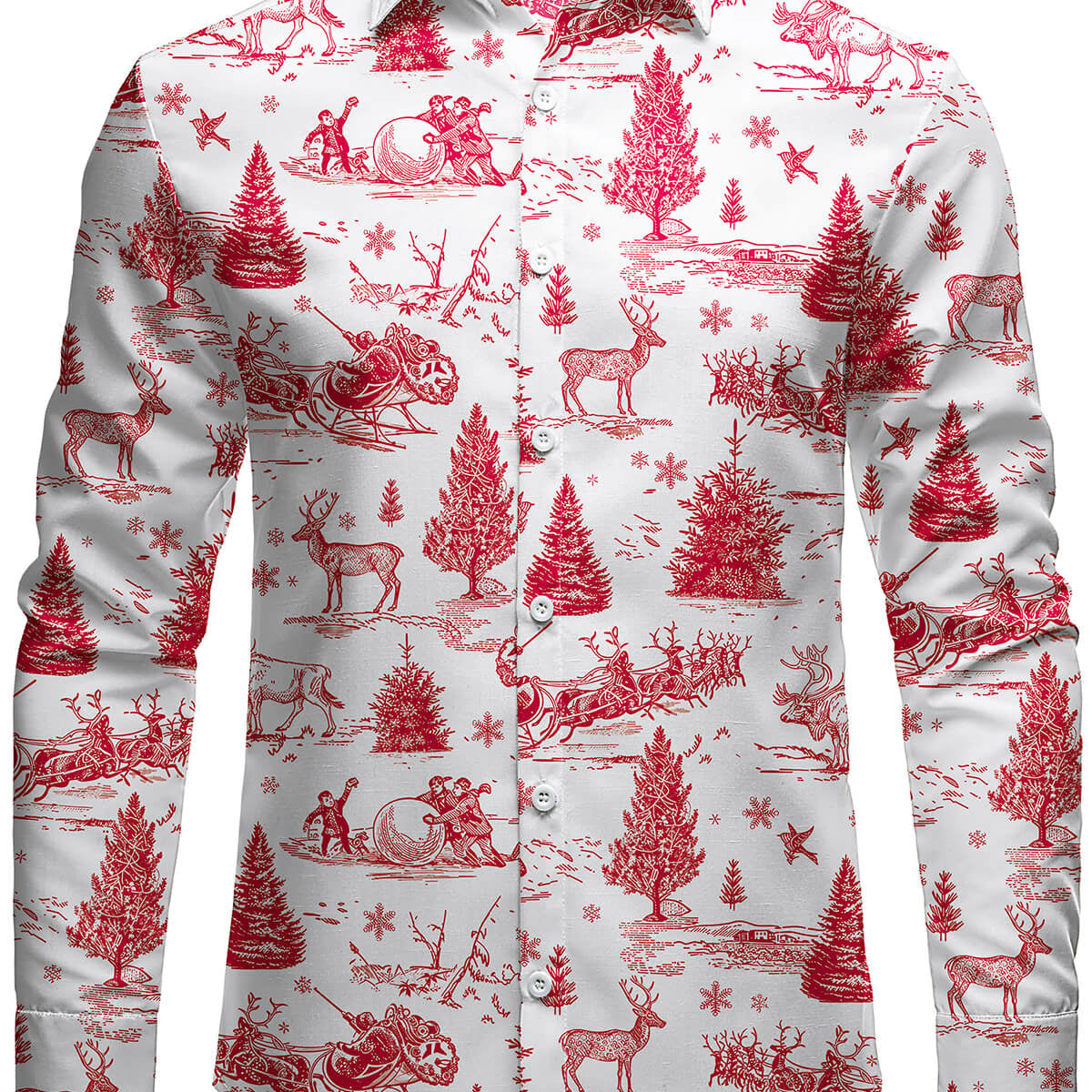 Men's Christmas Long Sleeve Snow Red Christmas Tree Shirt – irishirt